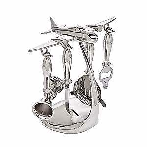 Godinger Airplane Bar Tools Set, Stainless Steel Bar Set, 5 Piece Set, Gift Set