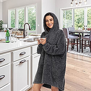 Fussion Wearable Blanket, Blanket Hoodie Sweatshirt for Women and Men, Warm and Cozy Blanket with Sleeves and Giant Pocket for Adults as a Gift - Dark Gray