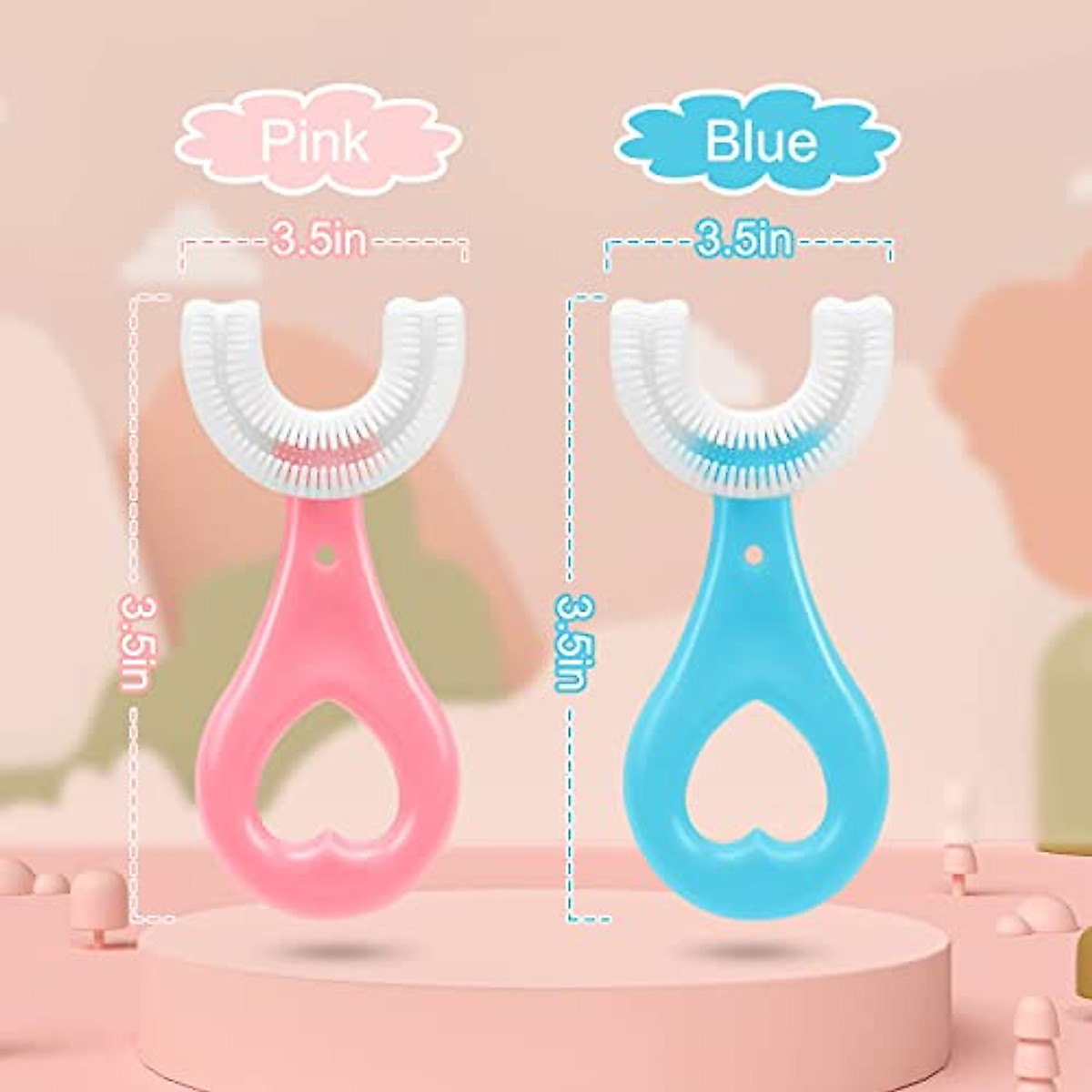 4 Pack Kids U Shaped Toothbrush with Soft Silicone Brush Head, Kids Toothbrushes Whitening Massage Toothbrush U-Type Baby Toothbrush 360° Oral Teeth Cleaning for Toddler Toothbrush Ages 2-6(Blue+Pink)