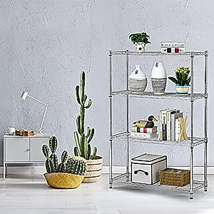 HCY Garage Shelving, 54 inchx36 inchx14 inch Metal Shelves 4 Tier Wire Shelving Unit Adjustable Heavy Duty Sturdy Steel Shelving Rack Shelf for Pantry Garage Kitchen (Chrome)