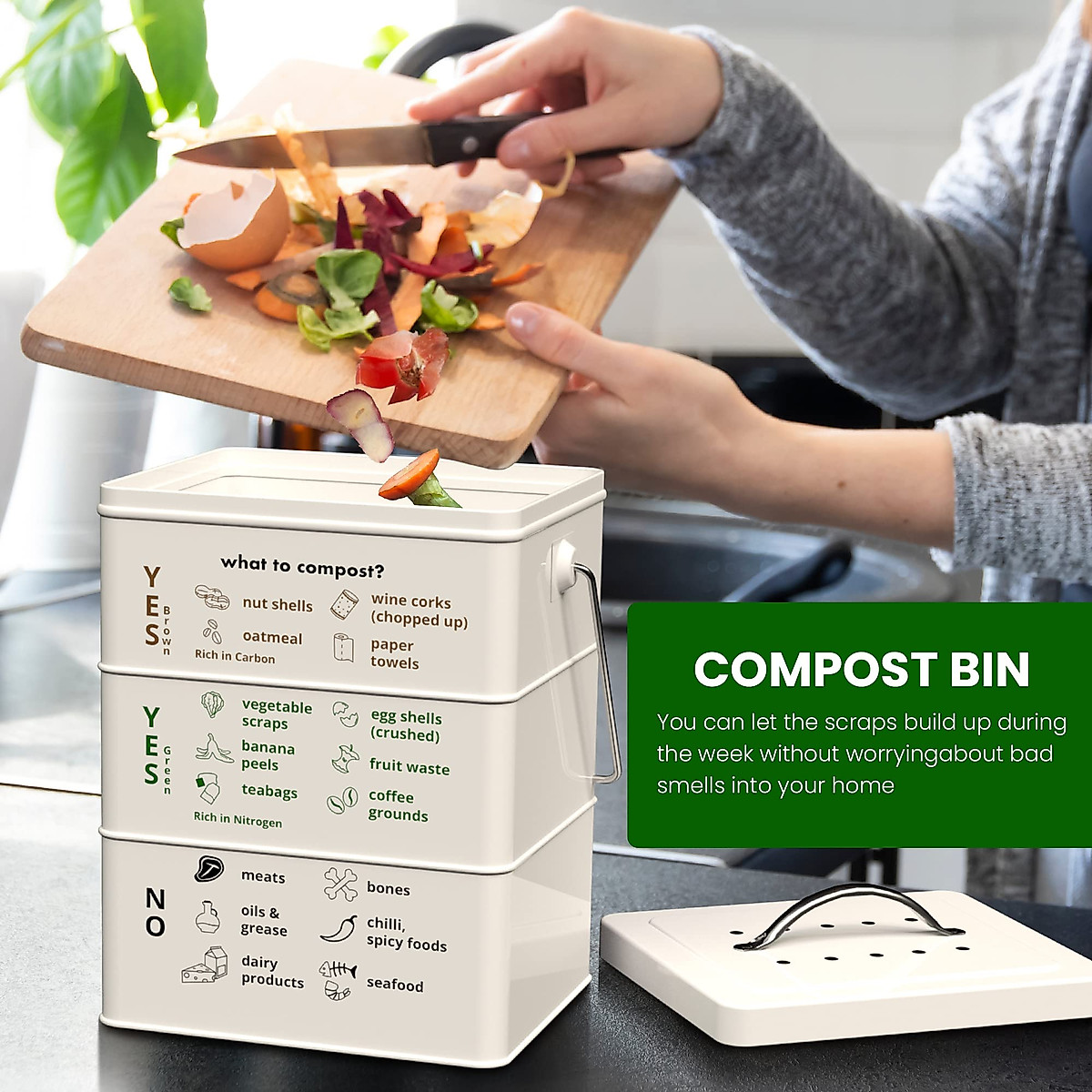 Indoor Outdoor Compost Bins Set 1 Gallon Kitchen Compost Bin Countertop with Lid 8 Gallon Worm Compost Outdoor Bundled with Gardening Gloves and a Jute Blanket Easy to Setup Garden Compost System