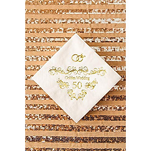 Crisky 100 Pcs Napkins for 50th Wedding Anniversary Beverage Napkins 3-Ply Gold Foil Cocktail Napkins for Wedding Anniversary Shower
