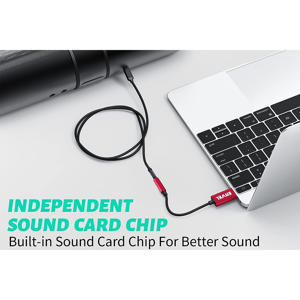 ENVEL USB to 3.5mm Jack Audio Adapter,USB to AUX,External Stereo Sound Card for PS4/PS5/PC/Laptop, Headphone Adapter with Built-in Chip TRRS 4-Pole Mic-Supported