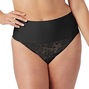Maidenform womens Tame Your Tummy Shaping Lace Thong With Cool Comfort Dm0049 Waist Shapewear, Black Lace, X-Large US