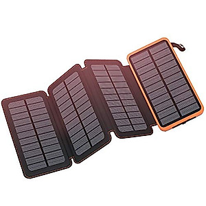 FEELLE Solar Charger Power Bank - 25000mAh Portable Phone Charger 3A Fast Charging External Battery Pack with 4 Solar Panels for Phone Outdoor Camping Orange