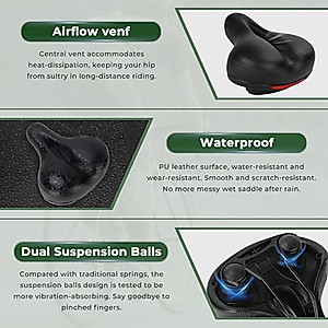 TONBUX Memory Foam Bike Seat Cushion for Men & Women - Waterproof Bicycle Saddle with Comfortable Faux Leather Cover, Universal Fit for Road, Hybrid, Commuter Bikes