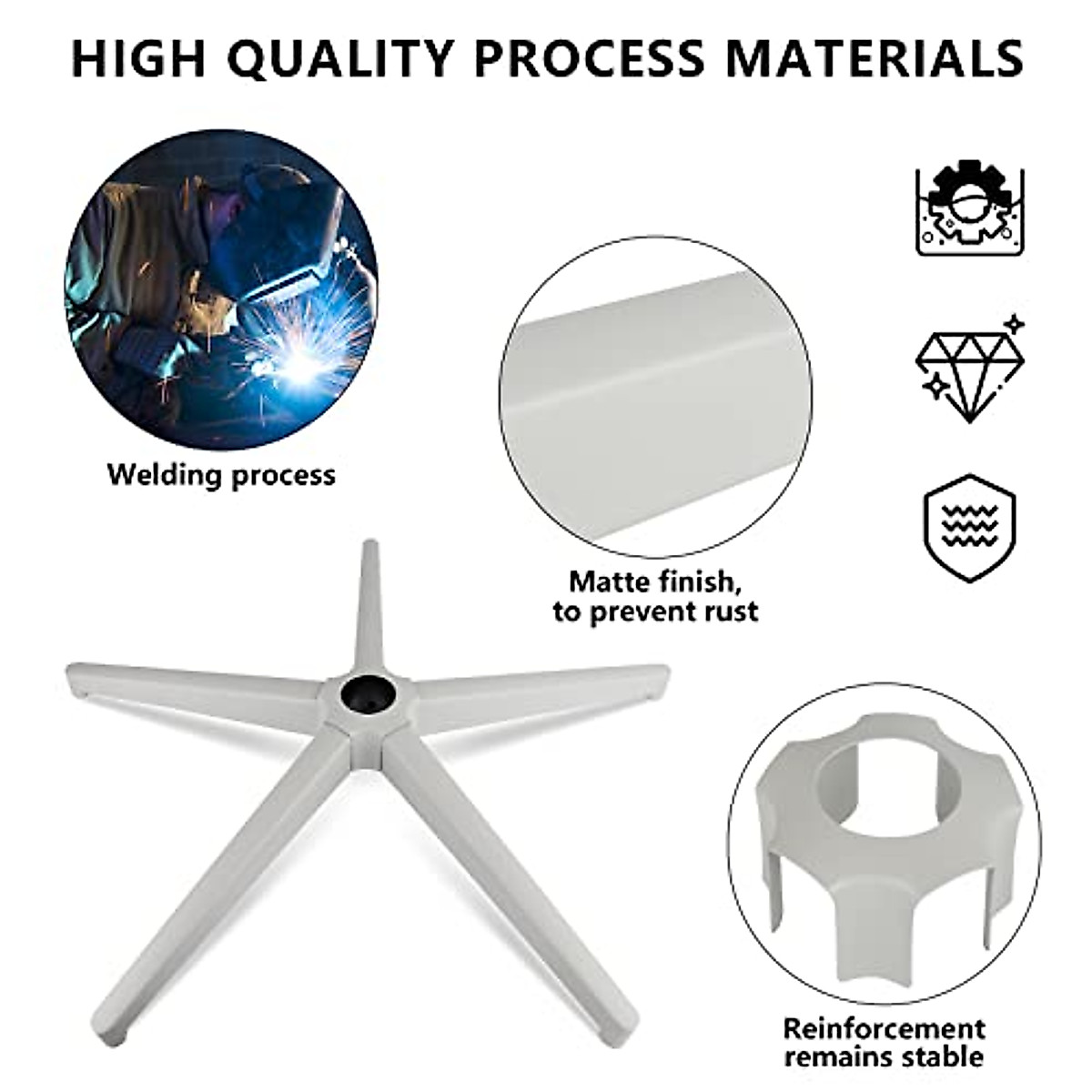 Desk Chair Base Replacement 28 Inch with Reinforced Metal Legs-Chair Bottom Part for Most Chairs, Universal Gas Cylinder and Caster Sockets,Grey