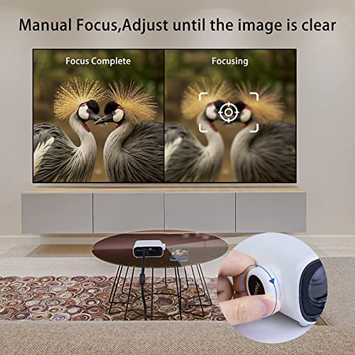 JIEFOCH Mini Projector Supported 1080P Full HD Movie Portable Outdoor Projector Video Projector for Laptop TV-Box, Compatible with HDMI USB Audio AV Interfaces and Remote Control(White)