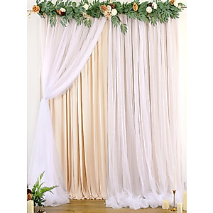 Wrinkle Free Champagne Tulle Backdrop Curtains for Baby Shower Party Wedding Photo Drape Backdrop for Photography Props Engagement Bridal Shower 5 ft X 7 ft