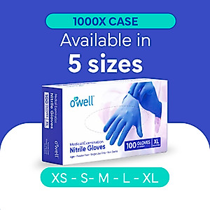 OWELL Professional Medical Examination Nitrile Gloves, Powder & Latex-Free Disposable Gloves, 4Mil Resistant Blue Medical Glove, First Aid Med Gloves, X-Small Size Exam Gloves, Case of 1000 Count