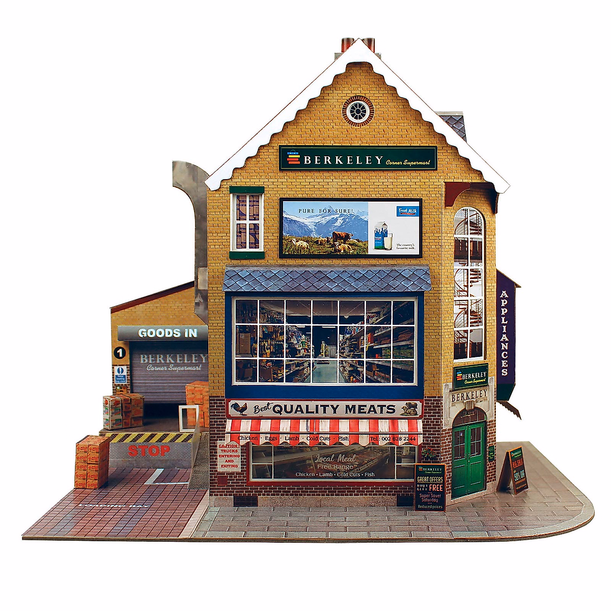 The CityBuilder Corner SUPERMART Cardboard Model Making Kit - O Scale Model Railroad Building