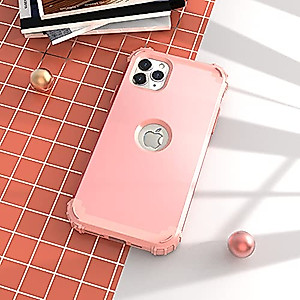 IDweel iPhone 11 Pro Max Case with Tempered Glass Screen Protector, Hybrid 3 in 1 Shockproof Slim Heavy Duty Protection Hard PC Cover Soft Silicone Rugged Bumper Full Body Case, Rose Gold