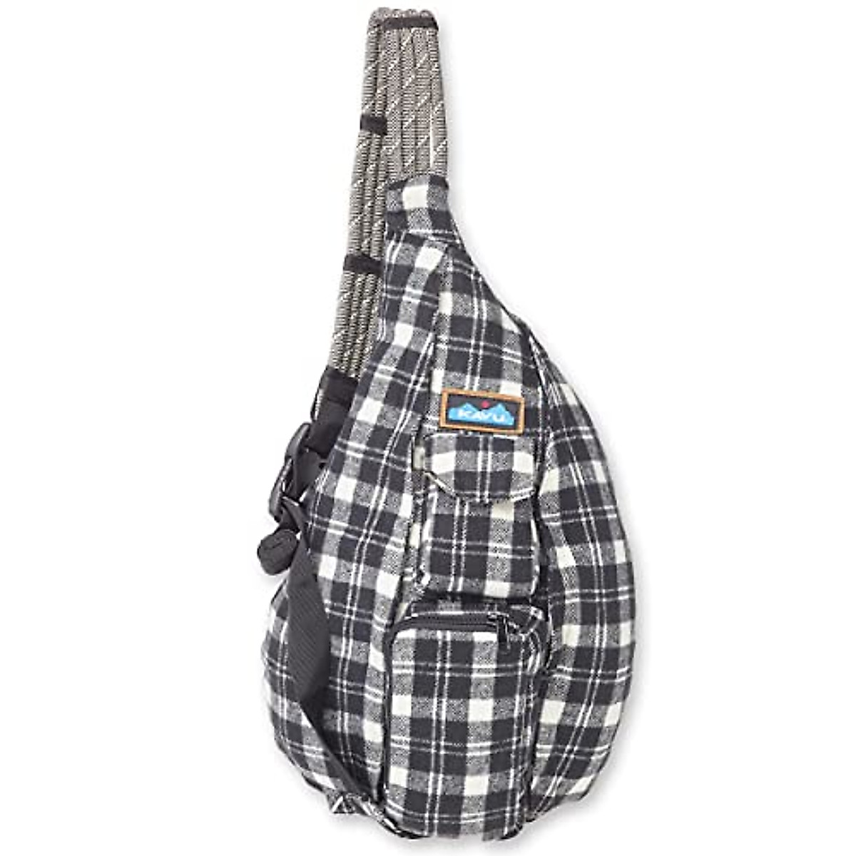 KAVU Plaid Rope Sling Bag Crossbody Backpack with Adjustable Shoulder Strap - Oatmeal