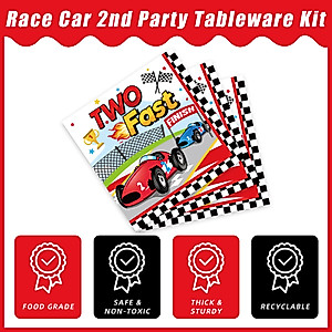 Kepeel 96Pcs Two Fast Birthday Party Supplies, Race Car 2nd Party Plates and Napkins Sets for Kids Boys Race Track Racing Sports Themed Two Years Old Party Baby Shower Decorations Favors, Serves 24