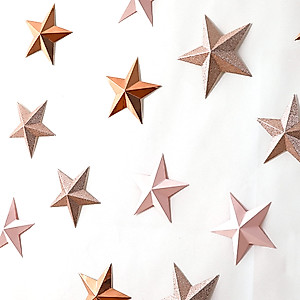 Tenshun 24pcs Reusable Paper Star Wall Decor, Rose Gold, Metallic, Baby Pink for Nursery, Bedroom Decor