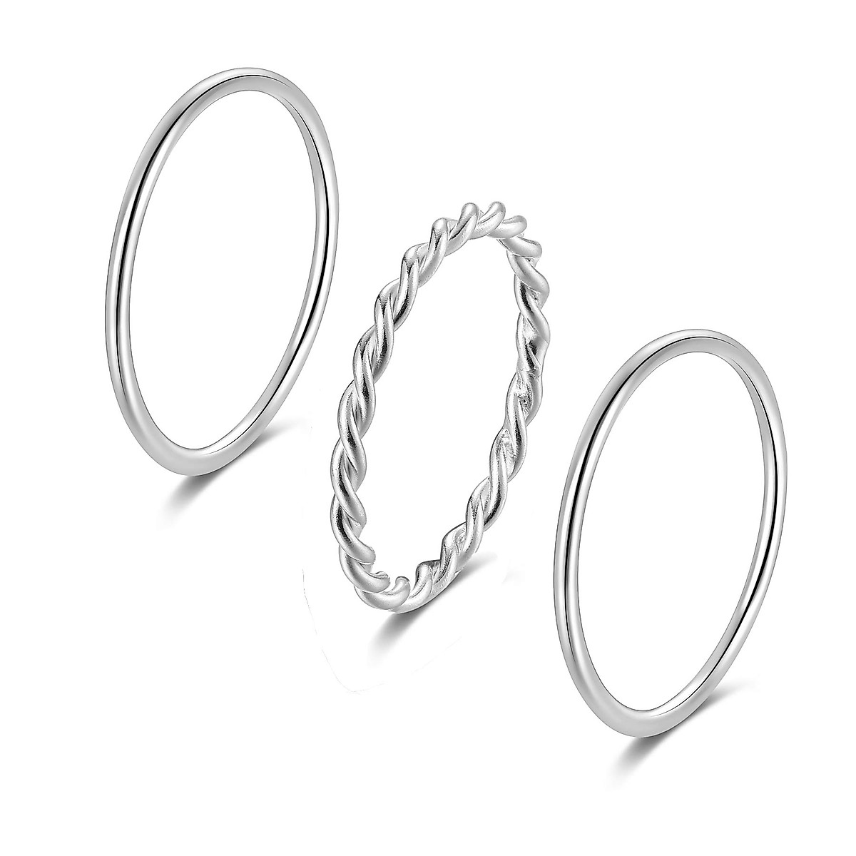 SILBERTALE Stacking Knuckle Rings for Women Men Sterling Silver Thin Twist Rope Stackable Rings Set Pinky Rings Size 2.5