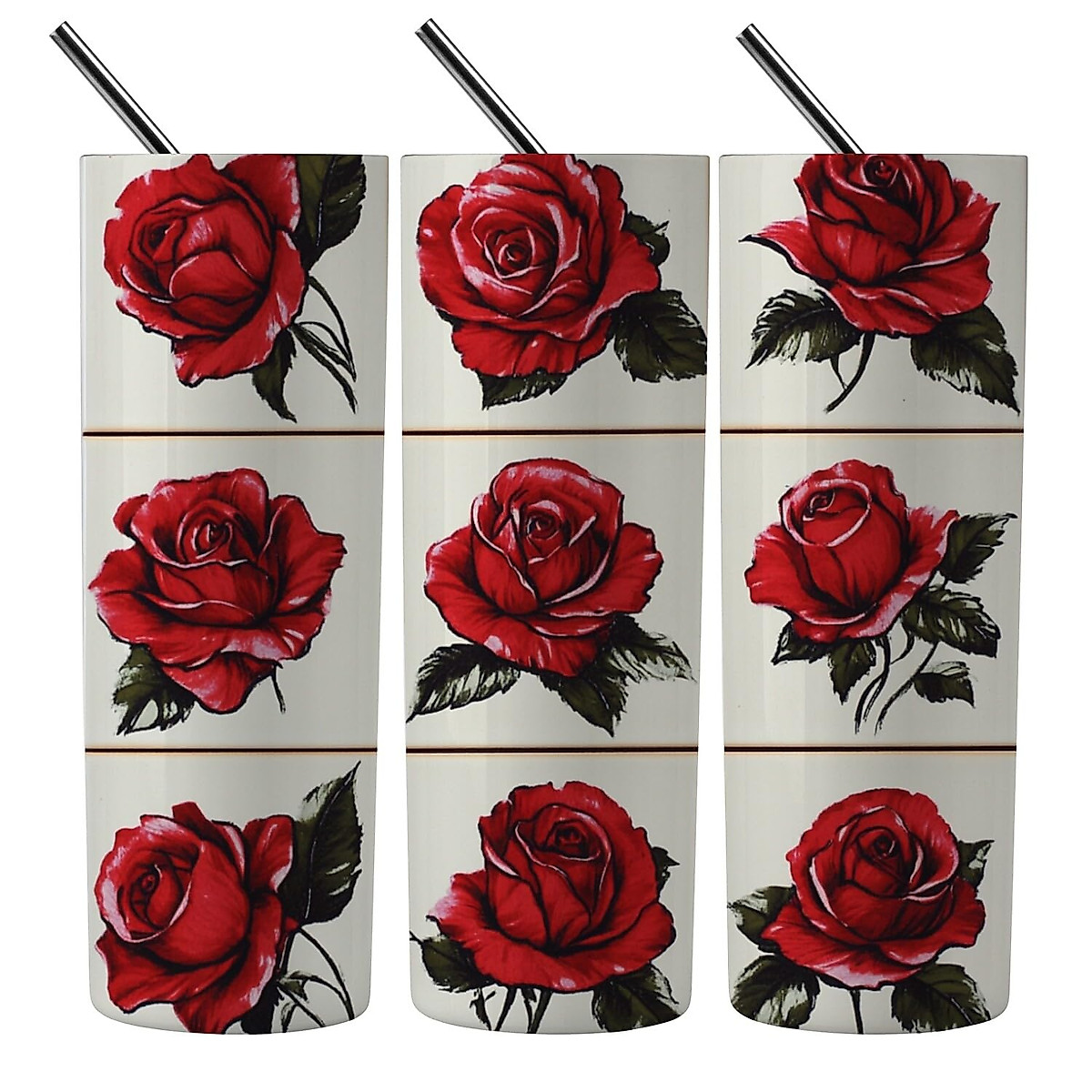 red roses insulated tumblers coffee cup Gift，red roses Drinking Glasses-Tea Cup-Coffee Mug tumbler with lid and straw 20 oz insulated tumbler cups