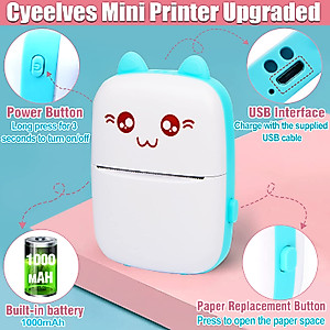 Mini Printer Portable, Mini Thermal Printer, Mini Pocket Printer with 6 Rolls Paper, Mini Photo Printer, Wireless Bluetooth Smart Phone Inkless Printers, for Travel Picture Sticker Receipt Label Notes