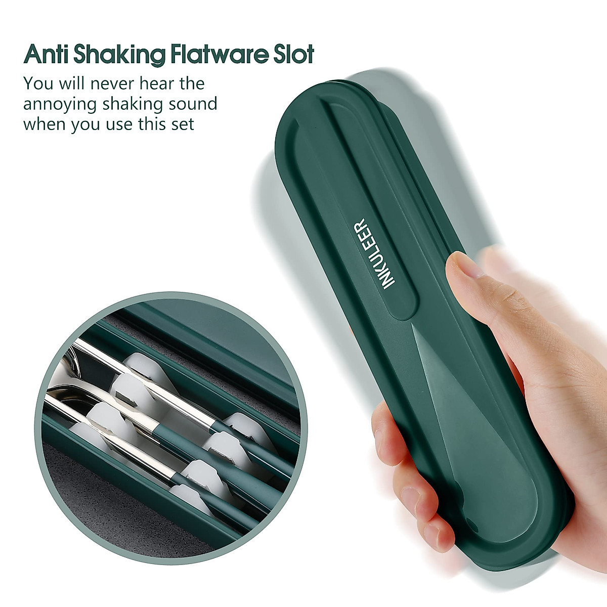 INKULEER Travel cutlery set, 18/8 stainless steel cutlery, Reusable utensils set with case, Portable Silverware Lunch Box for Camping and Office