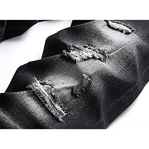 Men's Casual Ripped Jeans Distressed Slim Fit Straight Leg Denim Pants Classic Destroyed Washed Jean Trousers (Black,32)