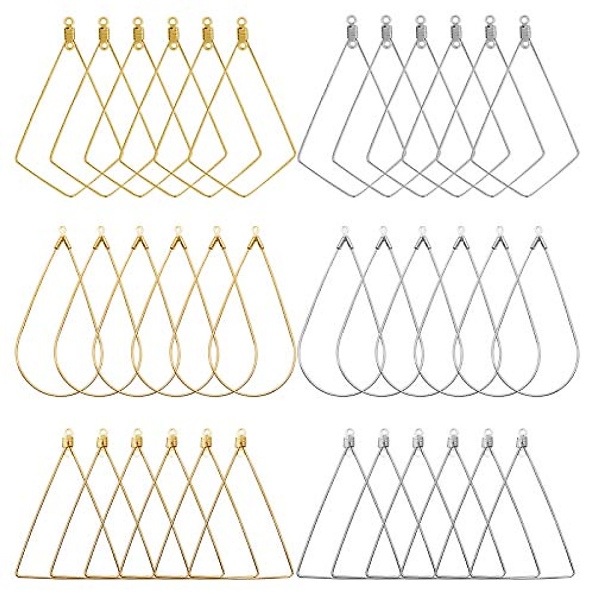 120Pcs Beading Hoop Earrings for Jewelry Making,Triangle Beading Earrings Hoop Bulk Jewelry Making Beading Supplies Teardrop Rhombus Geometric Earring Hoop for DIY Craft Earring Hoops(Gold K /White K)