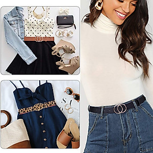 XZQTIVE 3 Pack Women's Leather Belts For Jeans Dresses Pants Fashion Ladies Waist Belt with Gold Buckle