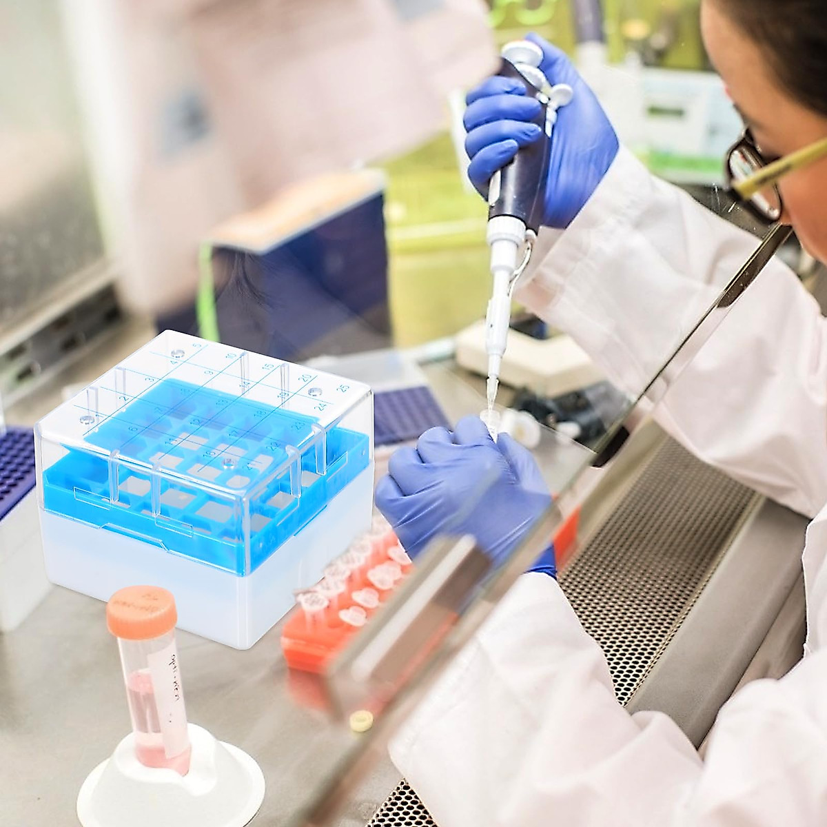 iplusmile Polycarbonate Freezer Boxes 25- grids Freezing Cryovial Storage Box Polycarbonate CryoBox Vial Rack Microcentrifuge Tube Box