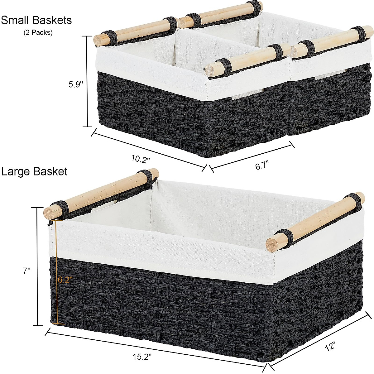 Vagusicc Wicker Storage Basket, Set of 3 Hand-woven Wicker Baskets for Organizing, Large Cube Storage Organizer Baskets Bins with Handles for Shelves Decor, Small Toilet Paper Storage Basket, Black