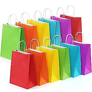 BagDream 24Pcs 10x5x13 Kraft Paper Party Favor Gift Bags with Handles Assorted Rainbow Colors for Wedding, Baby Shower, Birthday, Gifts, Shopping and Party Supplies