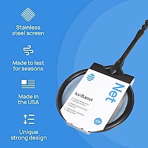 Ice Barrel Net Black - Made in USA - Pool and Spa Skimmer - Hand Skimmer with Stainless Steel Frame Net for Cleaning - Skim Net (17.5 x 8.5)