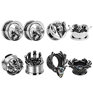 TBOSEN 4 Pairs Mixed Style Stainless Steel Tunnel Ear Plugs Stretching Expander Gauges Piercing Large Ear Gauges Kit 2g - 5/8" inch