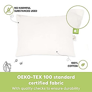 2-Pack Soft Organic Cotton Pillows for Sleeping - 13X18 Small Toddler Kids Pillow for Travel, School, Nap, Age 2 to 5 (Soft White)