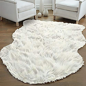 Gorilla Grip Fluffy Faux Fur Rug, Machine Washable Soft Furry Area Rugs, Rubber Backing, Plush Floor Carpets for Baby Nursery, Bedroom, Living Room Shag Carpet, Luxury Home Decor, 3x5, Ivory