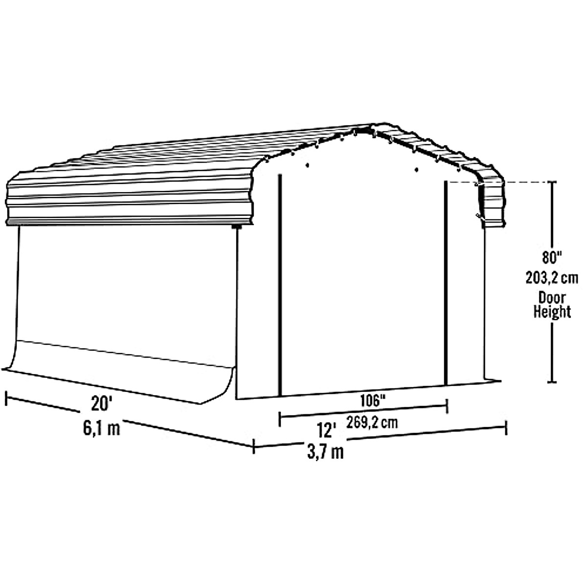 Arrow Sheds Amazon Exclusive 12' x 20' x 7' 29-Gauge Carport with Galvanized Steel Roof Panels and Enclosure Kit, Charcoal