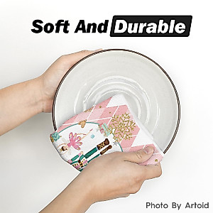 Artoid Mode Pink Nutcrackers Tree Christmas Kitchen Towels Dish Towels, 18x26 Inch Seasonal Winter Xmas Decoration Hand Towels Set of 2