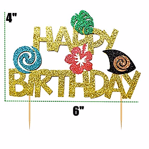 JeVenis Glittery Moana Birthday Banner Moana Cake Topper Moana Birthday Party Decoration Hawaiian Birthday for Tropical Luau Summer Party