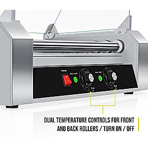 SYBO Hot Dog Roller, 18 Hot Dog 7 Roller Grill Cooker Machine with Removable Stainless Steel Drip Tray and Glass Hood Cover, 1000-Watts, OT-R3-8