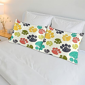 Colorful Paw Prints Satin Pillow Cases Silk Satin Pillowcase for Hair and Skin Standard Set of 2 Super Soft Silk Pillowcase with Envelope Closure (20x26 in)