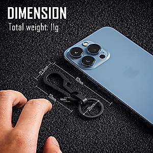 KeyUnity KM01 Titanium EDC Keychain Clip with Bottle Opener, Quick Release Carabiner Key Ring Holder for Men (PVD Black)