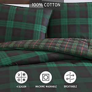 Eddie Bauer - Queen Comforter Set, Cotton Reversible Bedding with Matching Shams, Stylish Plaid Home Decor (Woodland Tartan Green, Queen)