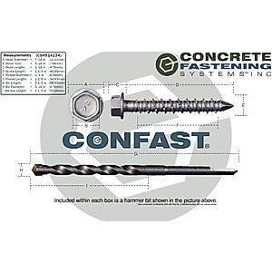 CONFAST 1/4" x 1-3/4" Concrete Screws 410 Stainless Steel Hex with Concrete Drill Bit for Anchoring to Masonry, Block or Brick (50 per Box)