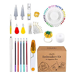Caydo 313 PCS Box Embroidery Kit with Organizer, 216 Color Threads, 4 Aida Cloth, 6 Embroidery Hoops, Cross Stitch Tools and Instructions for Adults Beginners Christmas Gift