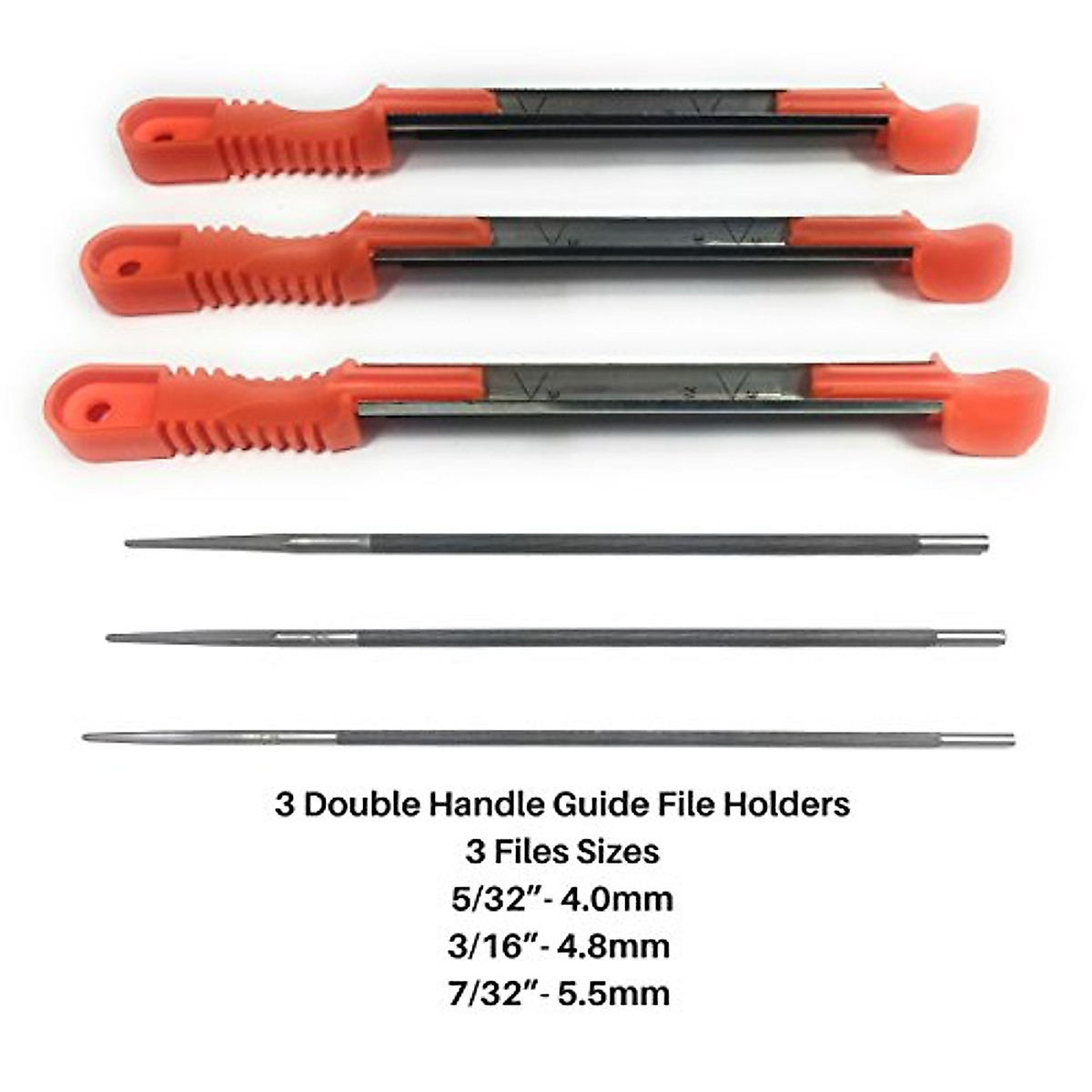 Cataumet Chainsaw Sharpener File Kit Includes 3 Round Files Sizes 5/32" 3/16" 7/32" with 3 Sharpening Guide Handles 1 Stump Vise 1 Felling Wedge 1 Flat File1 Depth Gauge 1 Wrench 1 Large Field Bag