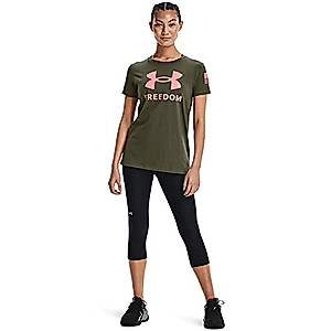 Under Armour Women's New Freedom Logo T-Shirt , Marine Od Green (390)/Cloudless Sky , Medium
