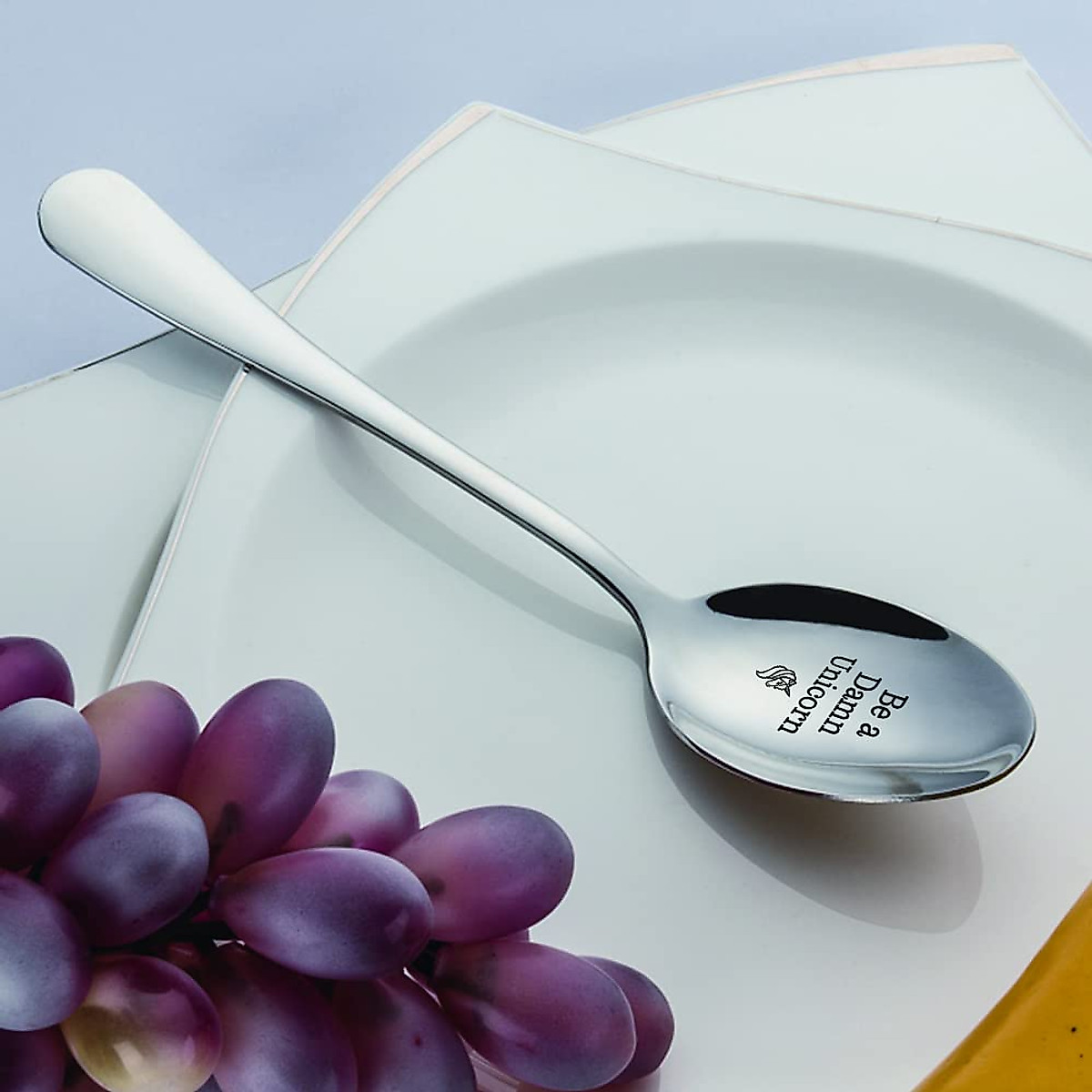 Be a Damn Unicorn,Funny Engraved Stainless Spoon,Coffee/Tea/Ice Cream/Dessert/Cereal Spoon for Women Men,Inspirational Saying,Unicorn Lover gift ideas ,Unicorn Gift,Christmas Gifts