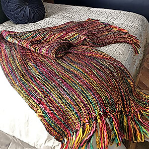 ART & ARTIFACT Boho Throw Blanket - Colorful Striped Chunky Knit Blanket Hippie Room Decor - 48" x 70" Afghan