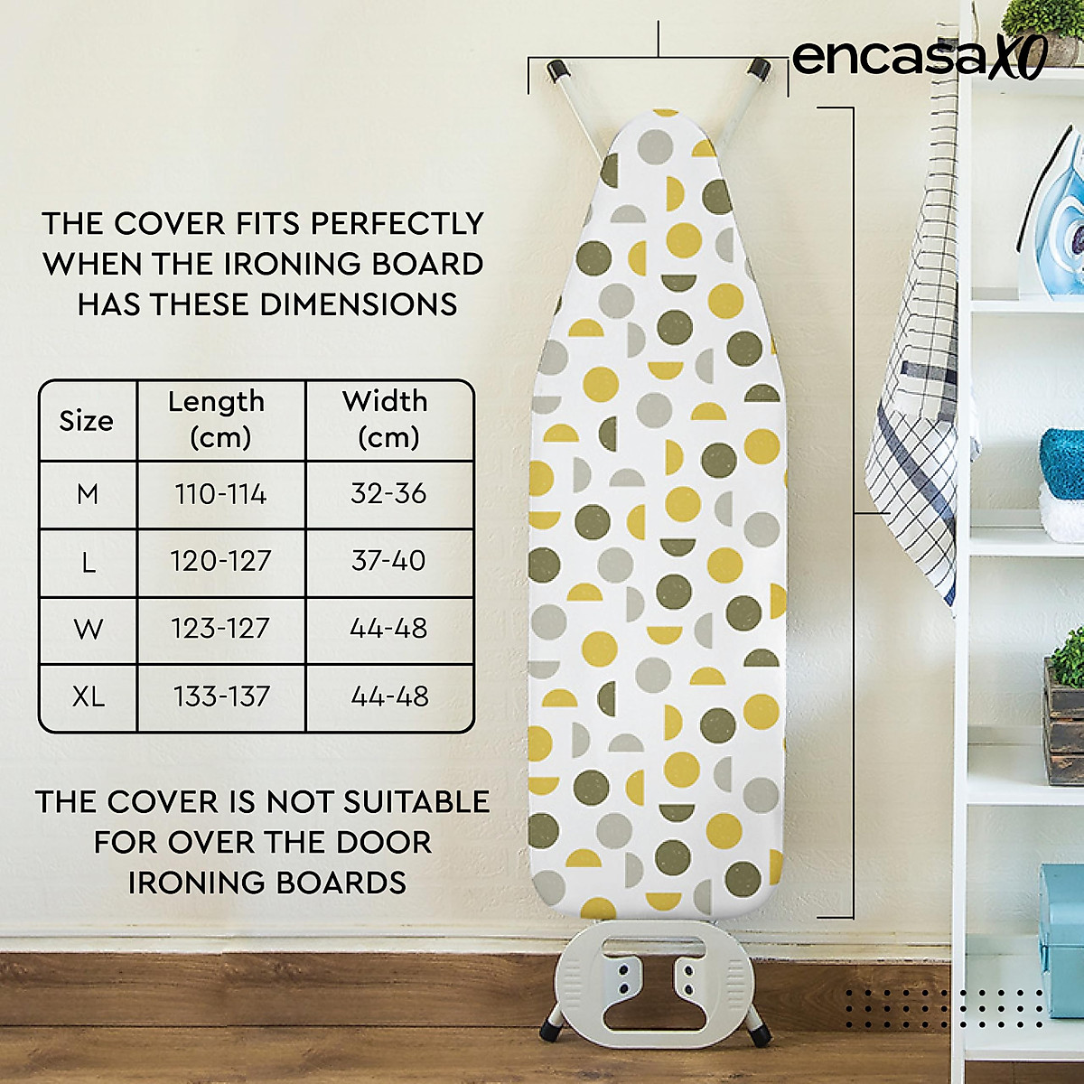 Encasa Ironing Board Covers (14 x 42 inch) Drawstring Tightening with Thick 3 mm Felt Padding, Easy Fit, Scorch Resistant, Printed - Daisy Grey