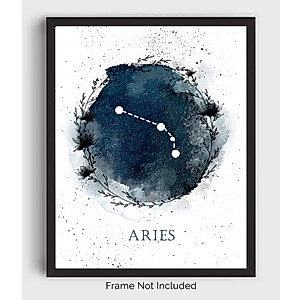 Aries Zodiac Constellation Wall Art Print - 11x14 UNFRAMED Astrological Star Sign in Shades of Indigo, Navy Blue. Makes a Great Gift for March-April Birthdays.