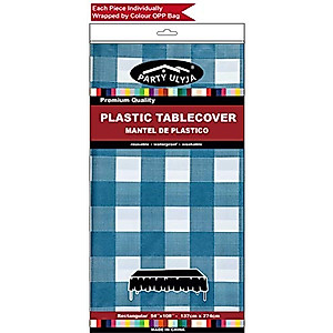 Blue Gingham Checkered Plastic Tablecloths 3 Pack Disposable Table Covers 54 x 108 Inches Party Tablecovers PEVA Vinyl Buffalo Plaid Table Cloths for Rectangle Tables Upto 8 ft and Picnic Barbecue