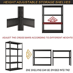 Sanoolir 72" Hx47.3 Wx23.6 D 5 Tier Garage Shelving Heavy Duty Garage Storage Shelves 3000 lbs Heavy Duty Shelving Adjustable Matte Black Metal Shelving Industrial Rack (72" Hx47.3 Wx23.6 D)